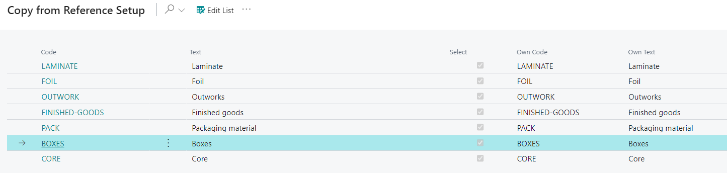 PrintVis Assisted Setup - Item Type Codes - PrintVis Documentation